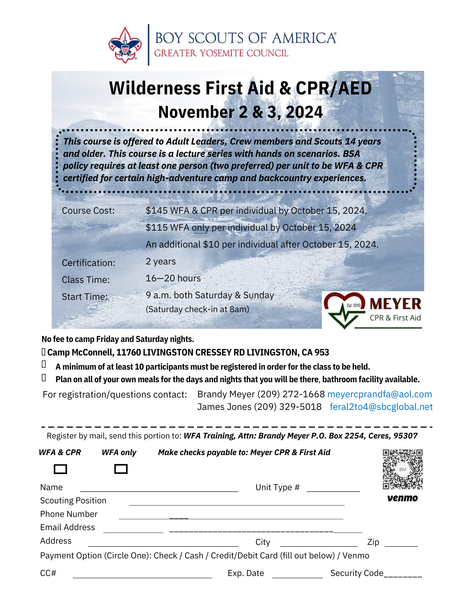 Wilderness First Aid & BLS CPR/AED Nov 2-3 2024